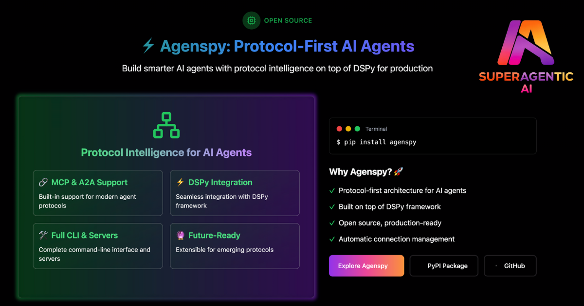 Introducing Agenspy (Agentic DSPy): Protocol-First AI Agent Framework | Superagentic AI